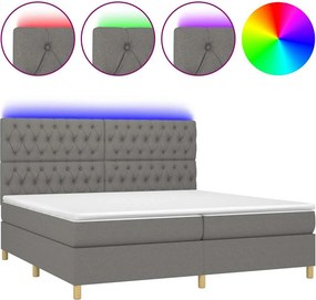 Box spring postel s matrací a LED tmavě šedá 200x200 cm textil 3135702