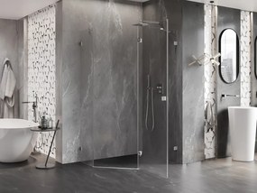 Mexen Lunar, pravý výklopný pětiúhelníkový sprchový kout 90 x 80 cm, 8mm čiré sklo, ocelový profil, 831-090P-080L-97-00-P