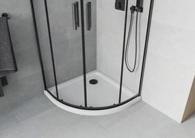 Mexen Rio, čtvrtkruhový sprchový kout 80 x 80 cm, 6mm čiré sklo, černý profil + bílá sprchová vanička, 863-080-080-70-00-4110B