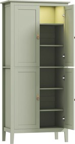 HOMCOM kuchyňský bufet, vysoká úložná skříň s nastavitelným LED a pohybovým senzorem, 80 x 40 x 176,5 cm, zelená
