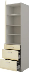 KARMEN | vysoká skříňka 60 DKS-210 3S1F potravinová | UNI DVÍŘKA | 60 cm | PREMIUM BOX | světle šedá/krémová lesk
