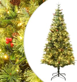 vidaXL Vánoční stromek s LED a borovými šiškami zelený 120 cm PVC a PE [3094555]