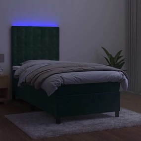 Box spring postel s matrací a LED tmavě zelená 80x200 cm samet 3136332