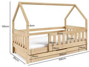 Eka Dětská dřevěná postel ve tvaru domečku JASMÍNA, 160 x 80 cm Přírodní