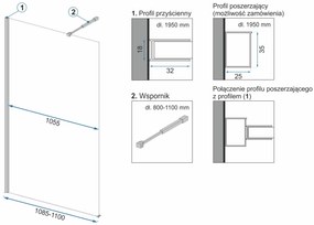 Rea Aero N, sprchová zástěna typu Walk-In 110cm, 8mm čiré sklo, chromový profil + polička a věšák EVO, KPL-K0612