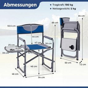 Costway Ředitelské křeslo Skládací kempingové křeslo s odkládacím stolkem