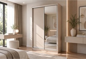 Skříň s posuvnými dveřmi 1400x2200x600 1LTD 1 Zrcadlo Kašmír, profil stříbrný