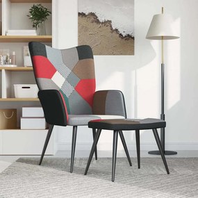 Relaxační křeslo se stoličkou patchwork textil 328198