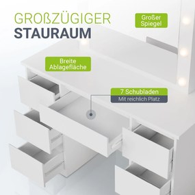 Juskys Toaletní stolek Talea se zrcadlem a LED osvětlením Stolička: se stoličkou Melly