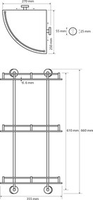 Sapho Sapho, X-ROUND E polička sklo roh trojitá s hrazdou, 270x660x355mm, chrom, XR606
