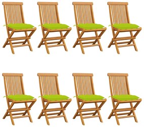 vidaXL Zahradní židle s jasně zelenými poduškami 8 ks masivní teak