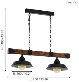 Eglo 44085 - Lustr na řetězu OLDBURY 2xE27/60W/230V