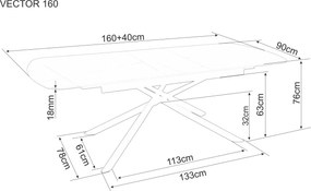 Jídelní rozkládací stůl Vector 160/200 cm keramika černý