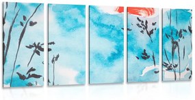 5-dílný obraz malba japonské oblohy
