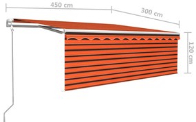 vidaXL Marketos Automatická markýza roleta LED senzor větru 4,5 x 3 m oranžová