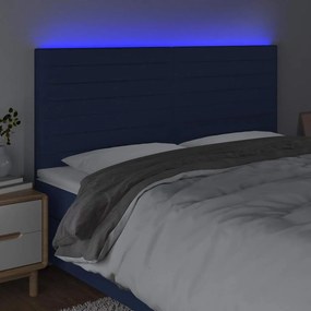 Čelo postele s LED modrá 200x5x118/128 cm textil 3122592