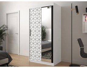 Šatní skříň s posuvnými dveřmi se zrcadlem Arituda II 100, Úložný prostor: ano, Barva: bílá / bílá + černý mat