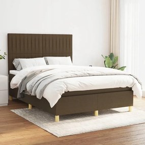 Box Spring Postel S Matrací Textil Tmavě Hnědá Svislé pruhy 140 x 190 cm