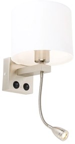 Nástěnná lampa ocel s flexibilním ramenem a bílým stínítkem 18 cm - Brescia Combi