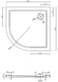 Mexen Flow, čtvrtkruhová sprchová vanička slim 100 x 100 cm, černá matná, 46Q701010