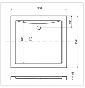 BESCO AQUARIUS STONE EFFECT, čtvercová sprchová vanička Rozměr A - 80 cm, Rozměr B - 80 cm, Rozměr C - 5.5 cm - OLBVANACAQU80S