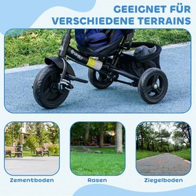 HOMCOM 6-in-1 Tříkolka s Rukojetí pro Rodiče, Dětská Tříkolka s Odnímatelnou Slunečníky, Polstrováním, Balance Bike s 5-Bodovým Bezpečnostním Páscem,…