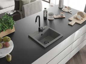 Mexen Milo, granitový dřez 435x410x171 mm, 1-komorový, šedá s černým sifonem, 6505441000-71-B