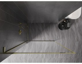 Mexen, Mexen Kioto-F L sprchová stěna s rámem 100 x 202 cm, průhledná 8 mm, zlatá - 800-100-174-50-00