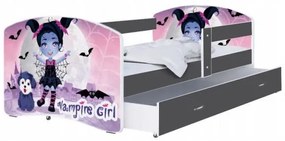 Dětská postel LUKI se šuplíkem ŠEDÁ 160x80 cm vzor UPÍRKA