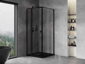 Mexen Mist T, sprchový kout s křídlovými dveřmi, levý, 70 x 70 cm, 8mm čiré sklo, černý profil, 8A4T-070-070-70-70-L