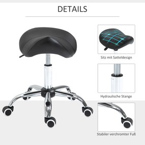 HOMCOM sedlová stolička pracovní stolička otočná stolička výškově nastavitelná čalouněná v černé barvě, ideální pro kosmetiku a kancelář | Aosom.de