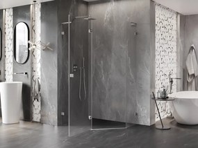 Mexen Lunar, L pětiúhelníkový sprchový kout naklápěcí doleva 90 x 80 cm, 8mm čiré sklo, ocelový profil, 831L-090L-080P-97-00-L
