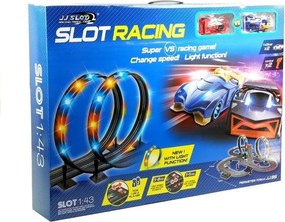 LEAN Toys Závodní dráha 2, autíčka Slot Cars v měřítku 1:43, smyčka s lampami