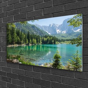 Obraz na skle Hory Jezero Les Příroda 120x60 cm