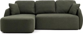 Tmavě zelená žinylková rozkládací rohová pohovka (levý roh/s lenoškou) Laira – Kave Home