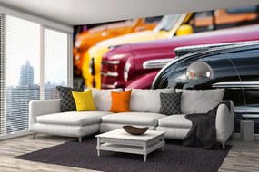 DIMEX | Samolepicí vliesová fototapeta na zeď Luxusní retro auta MA-5-2730 | 375 x 250 cm | červená, černá, žlutá