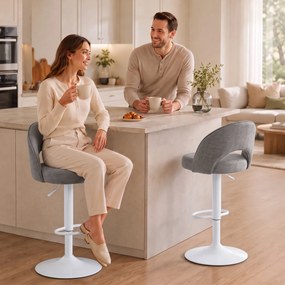 HOMCOM 2dílná sada barových židlí, výškově nastavitelné barové stoličky, polstrované sedadlo z chenille, otočné o 360°, šedá