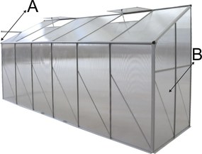 Zahradní skleník ke stěně, polykarbonát, 122x374x199 cm, MABON TYP 4