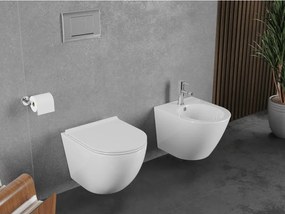 Mexen Lena, závěsná WC mísa 490x360x340 mm, Rimless Tornádo + toaletní WC sedátko z duroplastu, bílá lesklá, 30220500T