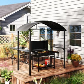 Outsunny BBQ Pavilon 233 x 110 x 235 cm Větruvzdorný Zahradní Pavilon s Dvojitou Střechou, Policemi, Zahradní Pavilon s UV Ochrannou, BBQ Pavilon z O…