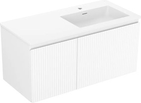 Mexen Rivel, koupelnová skříňka 100 cm s pravým umyvadlem Otis, 1S, 1D, drážkovaná, bílá matná, 91A23-10047-3-BBFF01-W18P01
