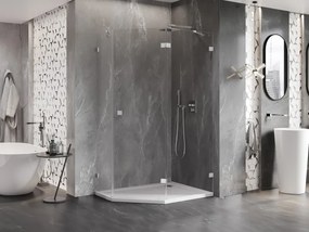 Mexen Lunar, pětiúhelníkový sprchový kout s pravým sklonem 100 x 80 cm, 8mm čiré sklo, chromový profil, 831-100P-080L-01-00-P