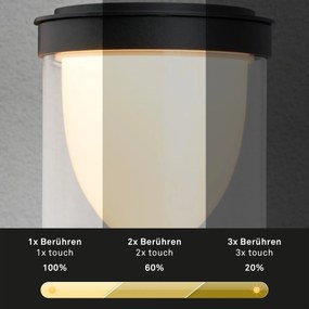 BRI 3930015 LED nabíjecí nástěnné svítidlo, venkovní, dotykový vypínač, vyměnitelné baterie, vč. USB-C kabelu, stmívatelné, IP44, černé - BRILONER