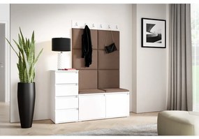 Eka Předsíňová stěna s čalouněnými panely Trinity 34 - Bílá / Hnědá 2307