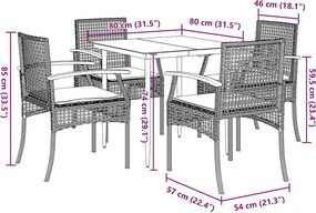 5dílný zahradní jídelní set s poduškami šedý polyratan 3213611
