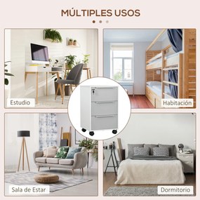 HOMCOM zásuvková jednotka se 3 zásuvkami – kancelářský file cabinet s kolečky, zámkem a 2 klíči pro domácí kancelář 40x40x63,5 cm bílá a šedá