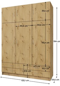 Kondela Šatní skříň, třídveřová, dub artisan, GERI NEW