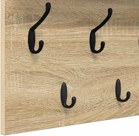 věšák, nástěnný, 1 prkno, háčky, kompozitní dřevo, 40x80x12 cm, dub sonoma, Dekorino TK20260018