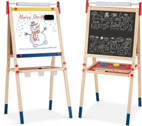 Costway Malířská tabule 3-in-1 pro děti Oboustranná stojací tabule s přírodní