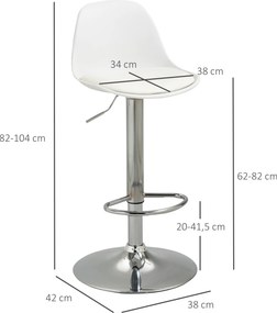 HOMCOM Sada 2 otočných barových židlí do 120 kg s výškově nastavitelným opěradlem pro barový pult v bílé imitaci kůže a oceli 40x42x82-104 cm | Aosom…